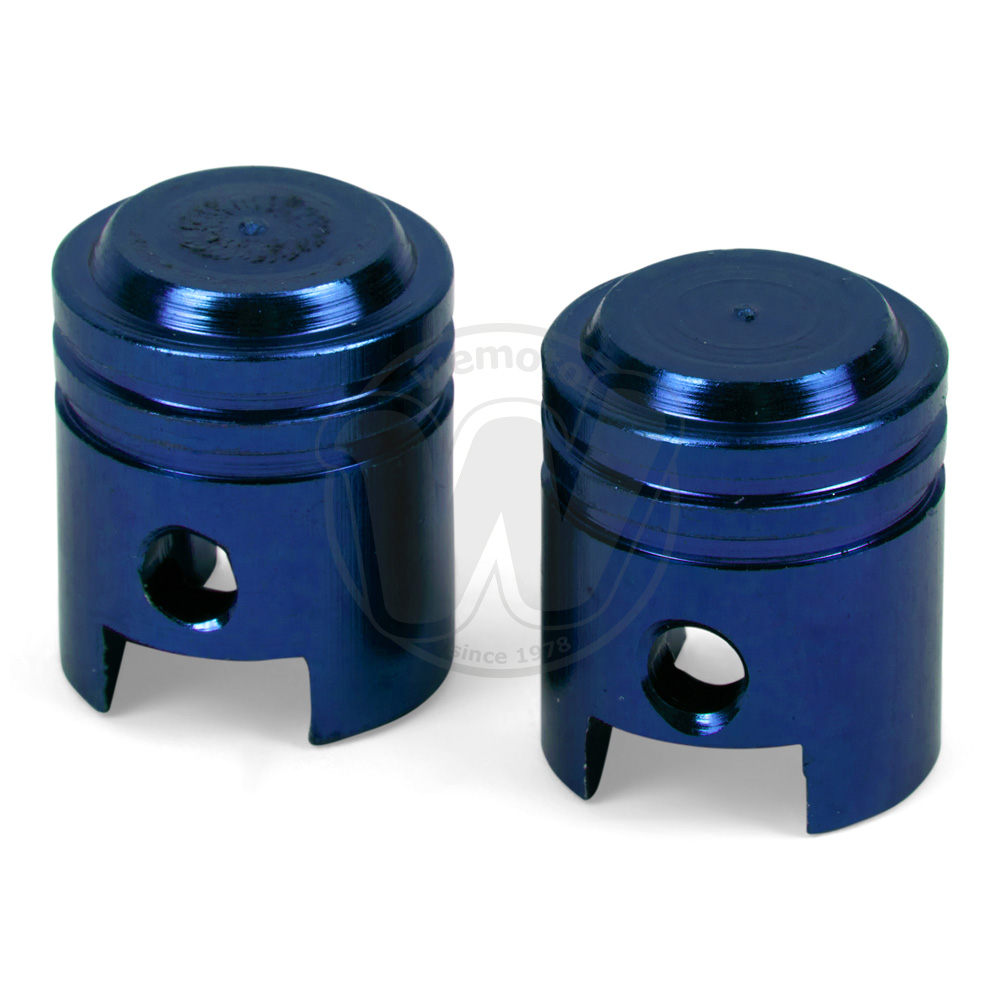 Valve Caps - Pair Piston Blue | Motorcycle Parts | Wemoto UK